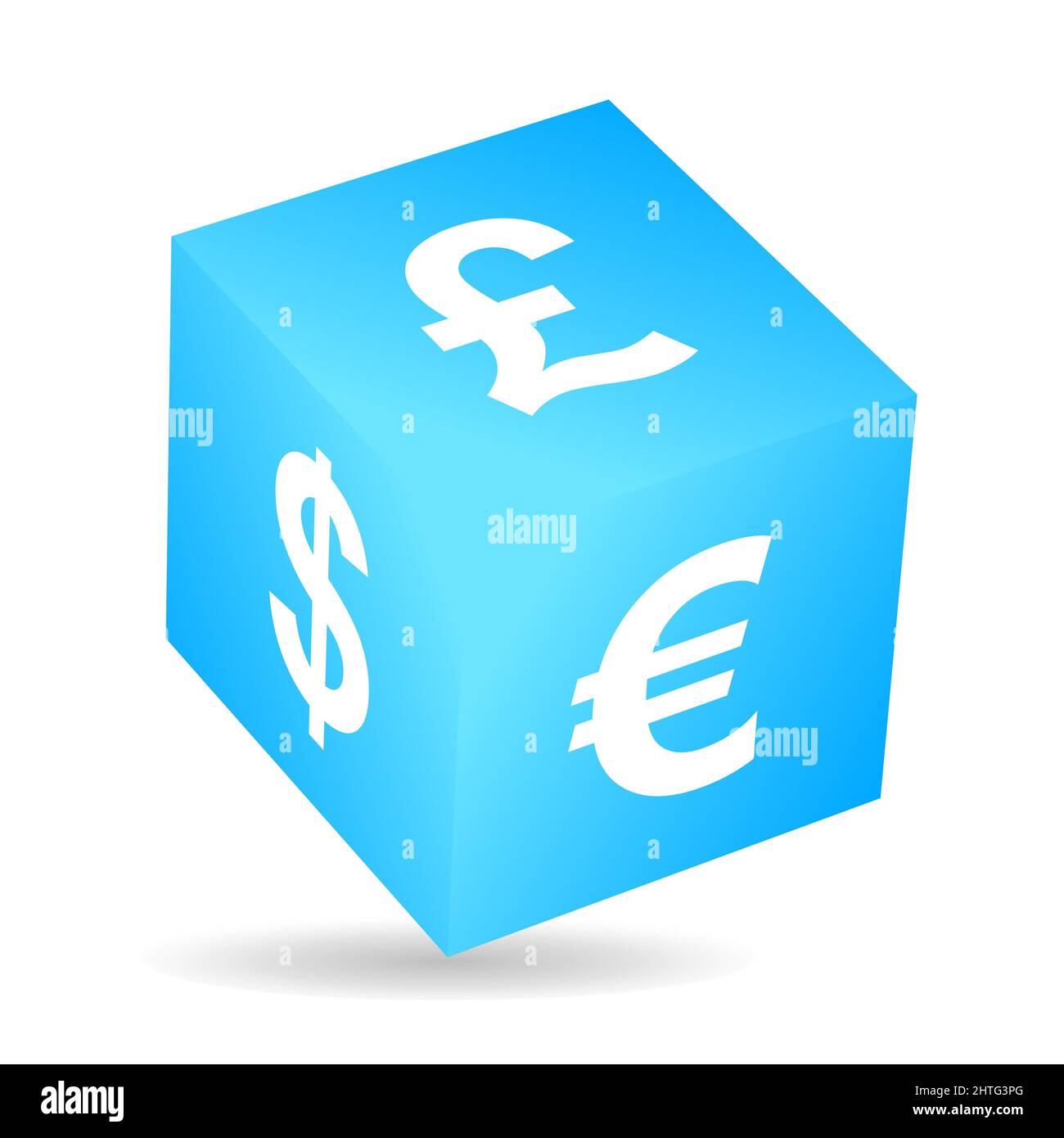Illustration of blue cube with different currency signs on a white ...