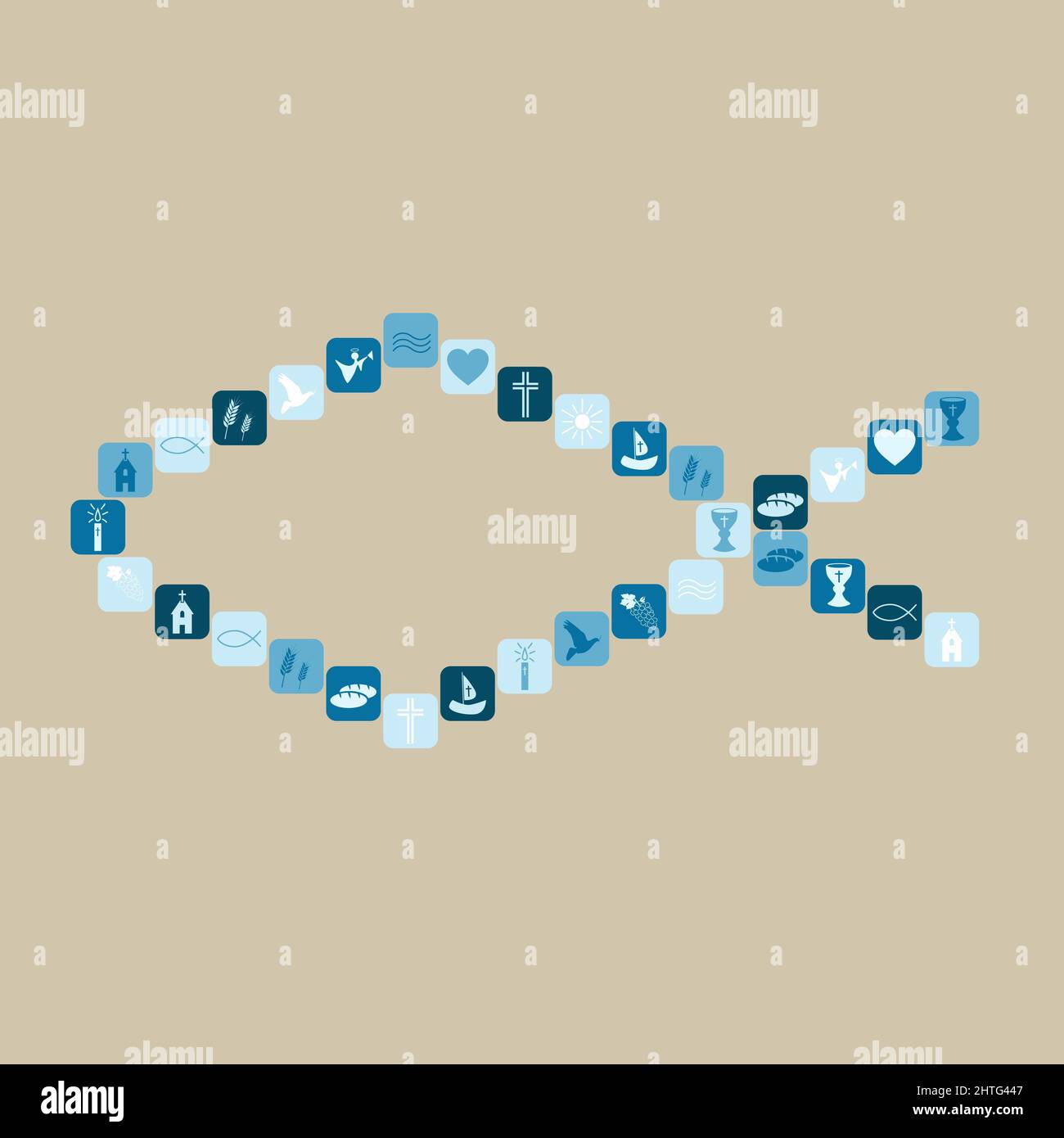 An illustration of a fish made of small illustrations of different ...