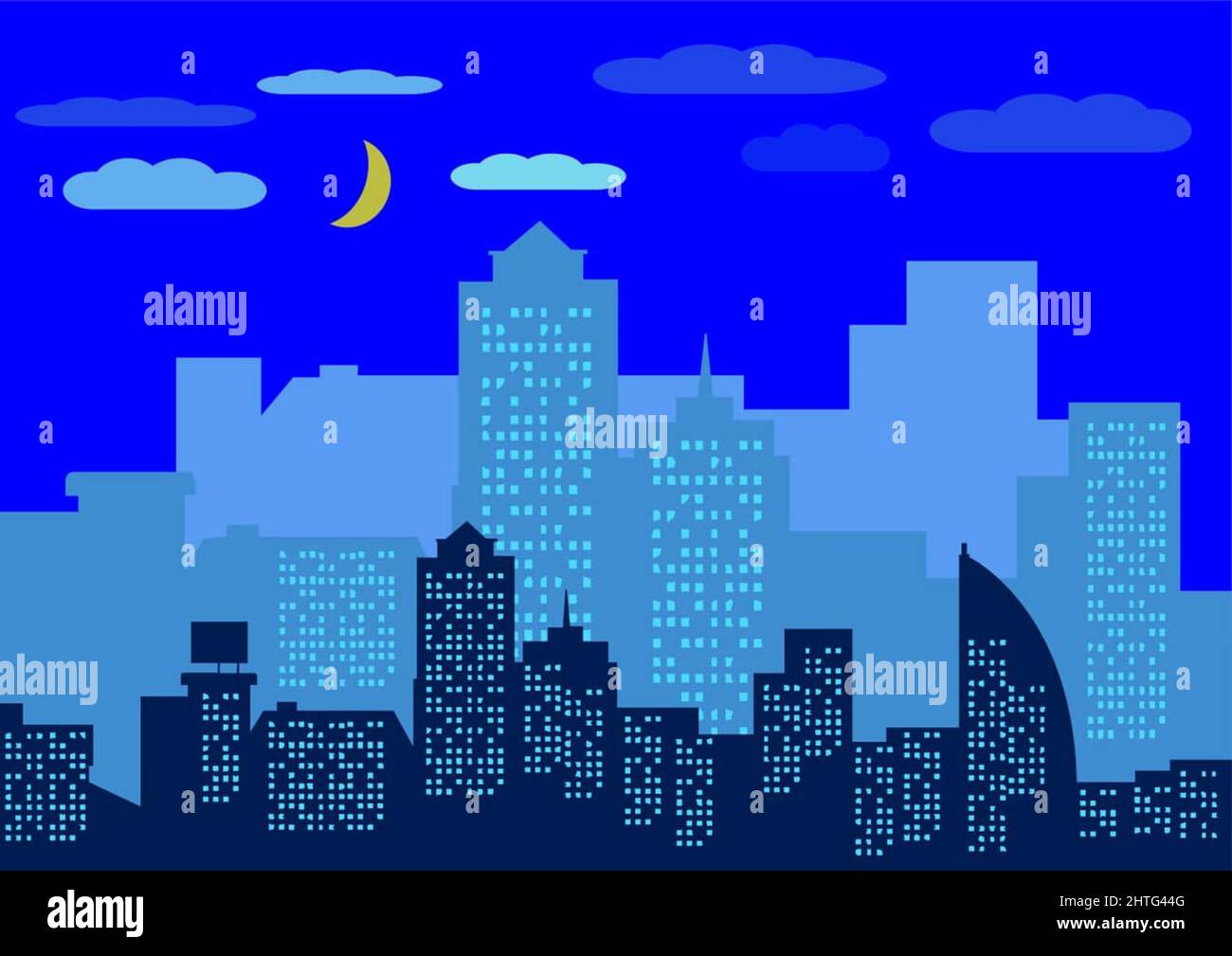 Beautiful illustration of a night city with tall buildings Stock Photo ...