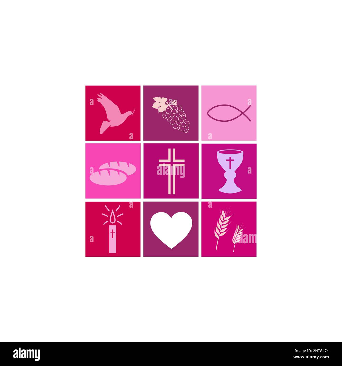 An illustration of colorful icons of Christianity isolated on a white ...