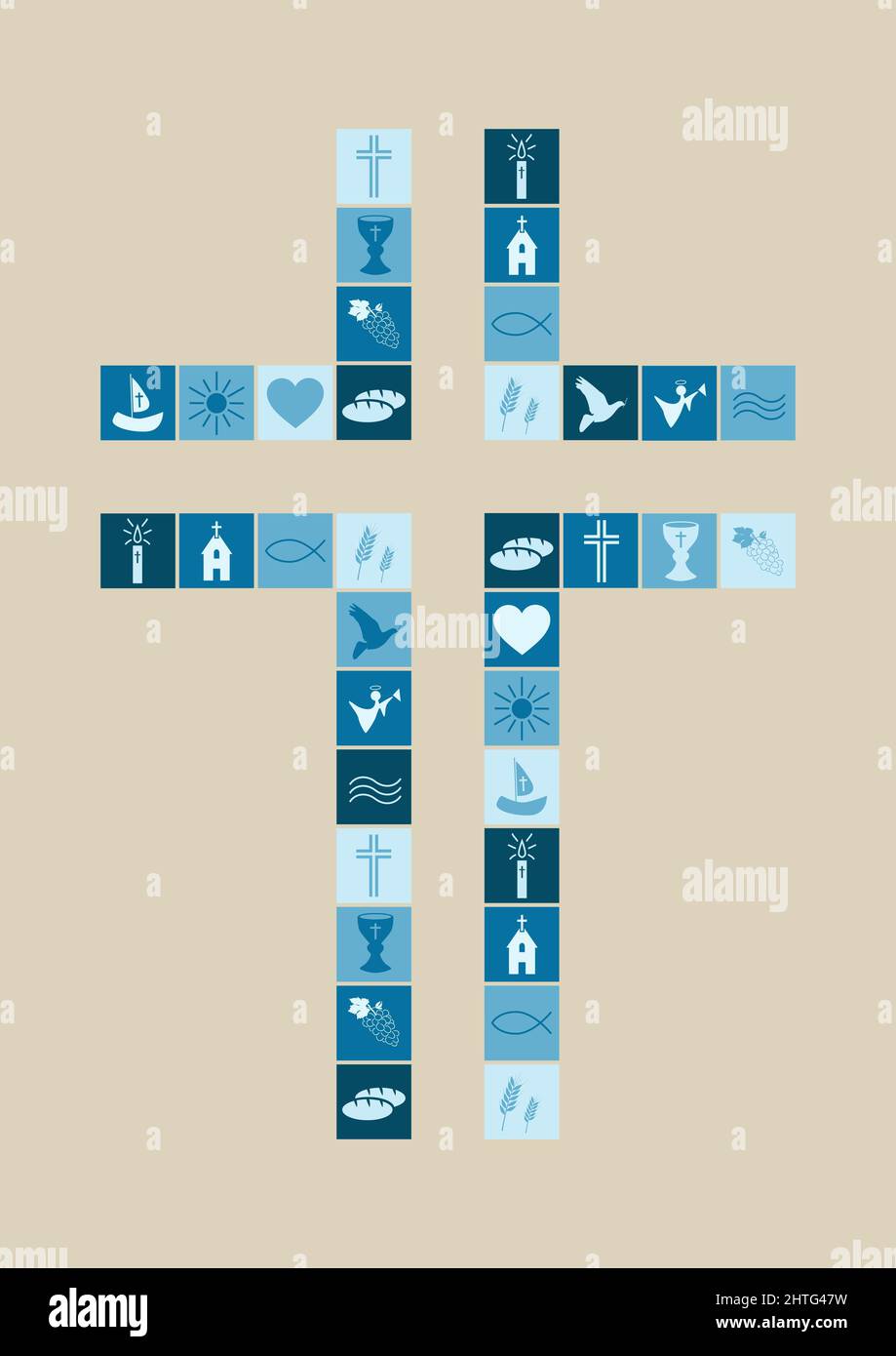 Illustration of Christian icons forming a cross Stock Photo - Alamy