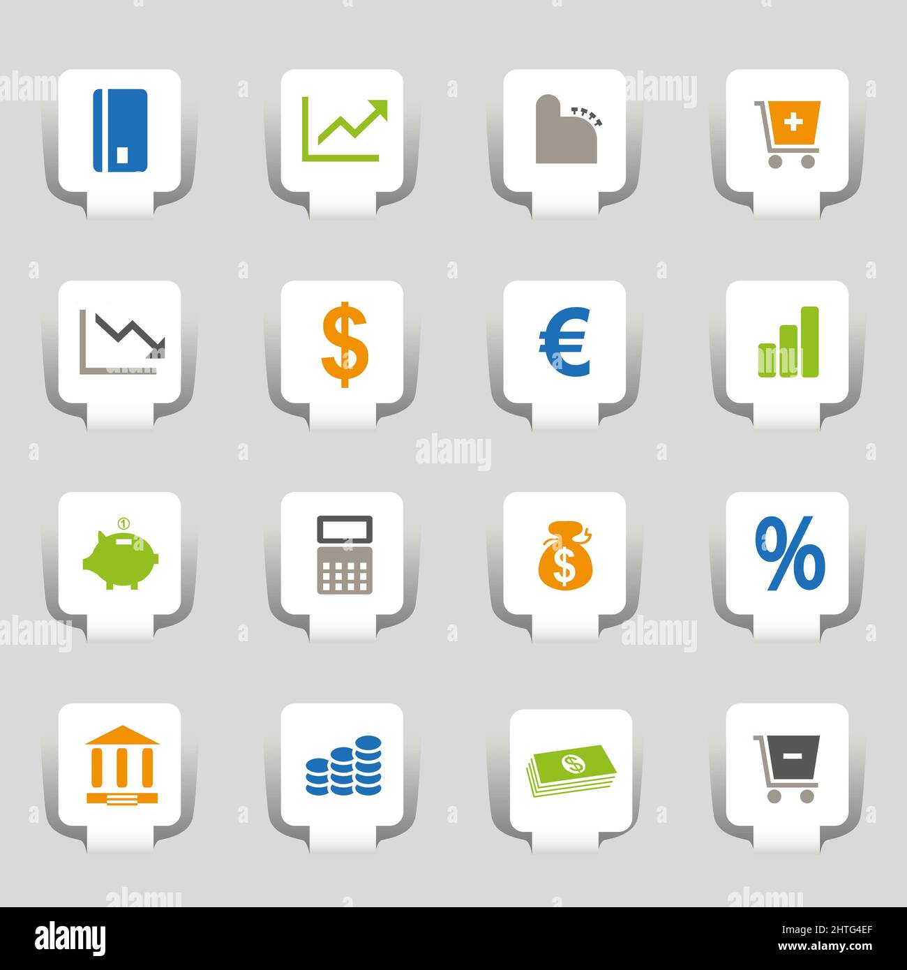 Illustration of financial icons on a gray background Stock Photo - Alamy