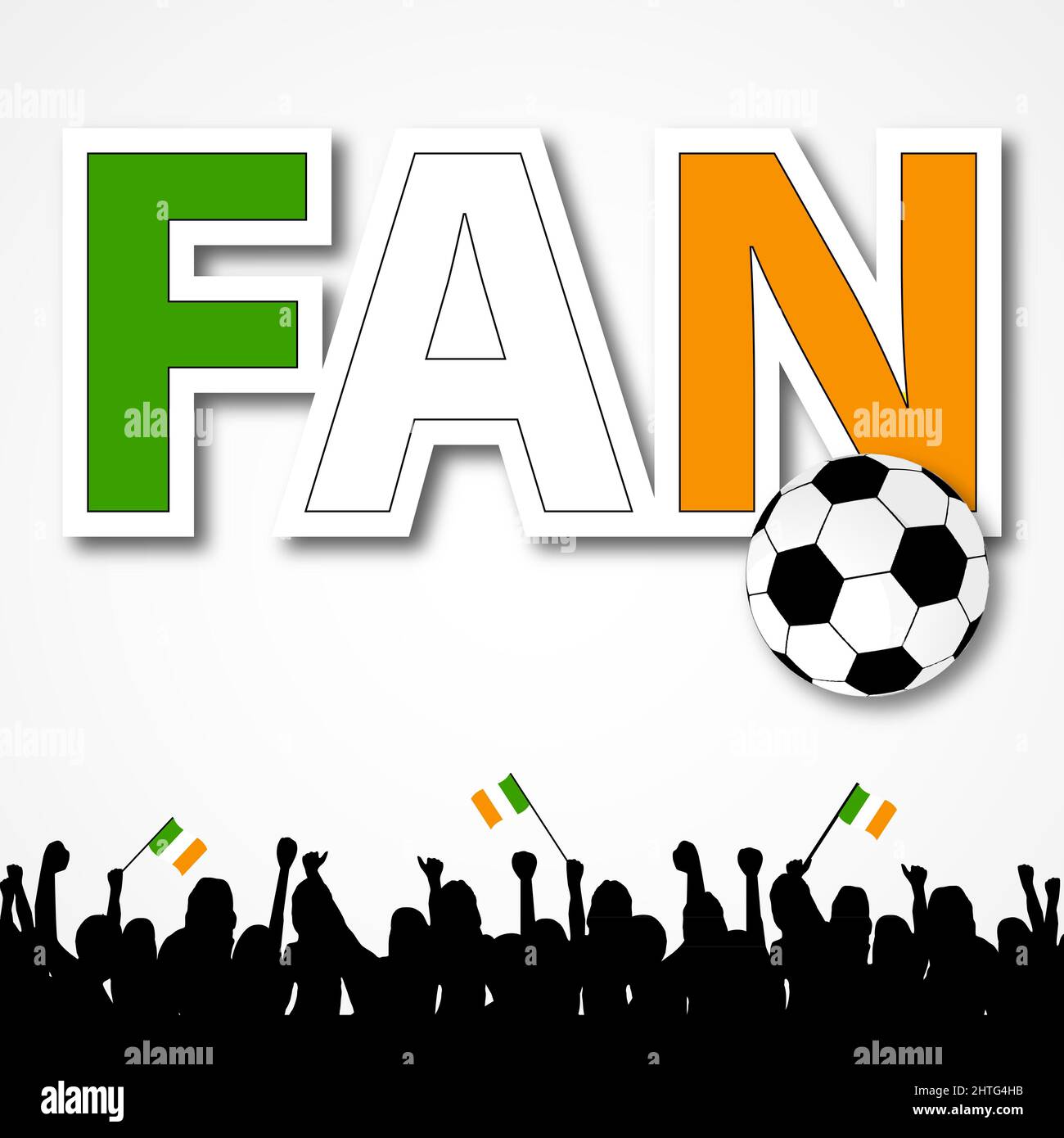 Illustration of a football fan club cheering with Irish flags with "FAN ...