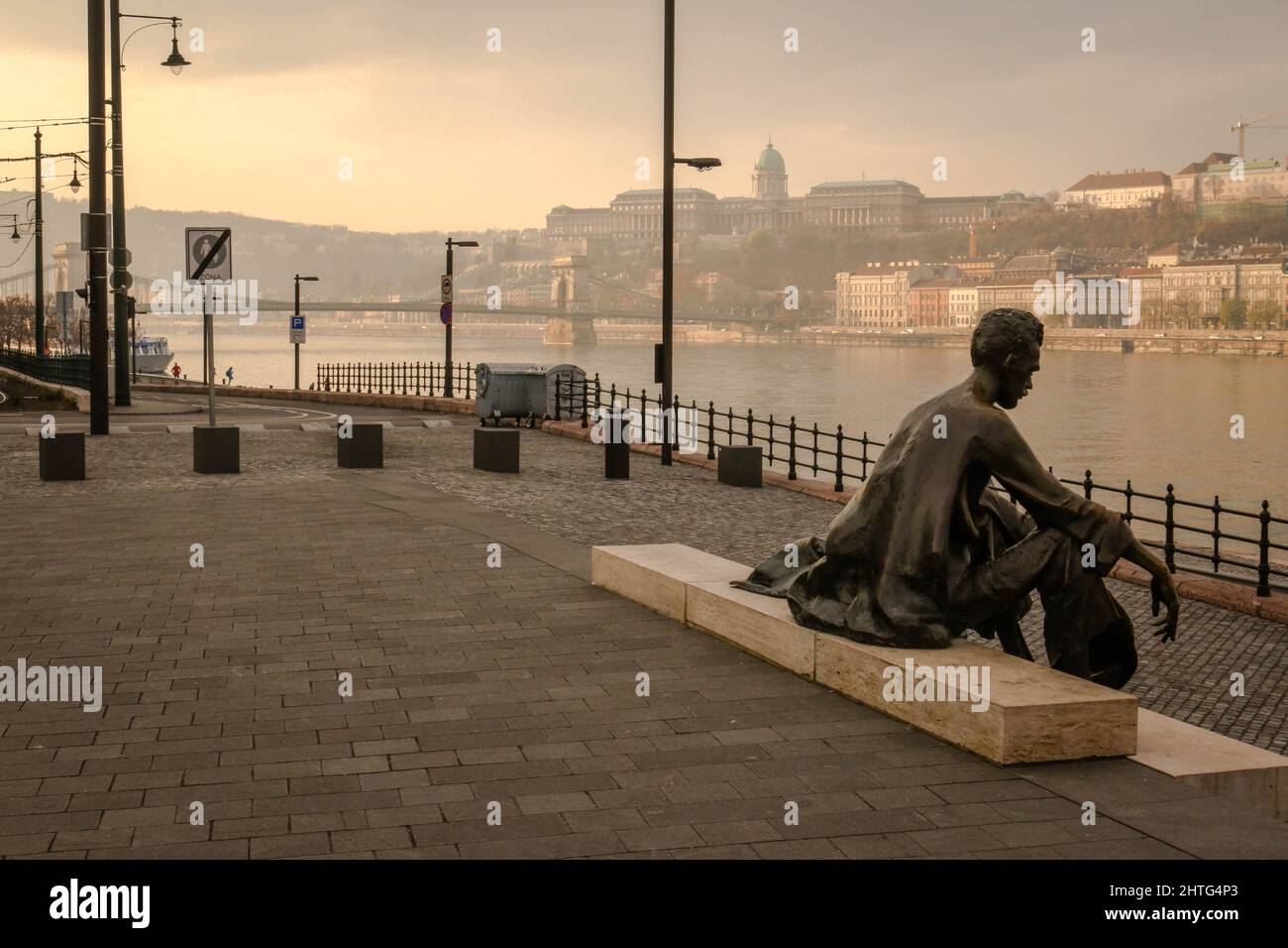 Sculpture of Attila József next to River Danube in Budapest Stock Photo ...