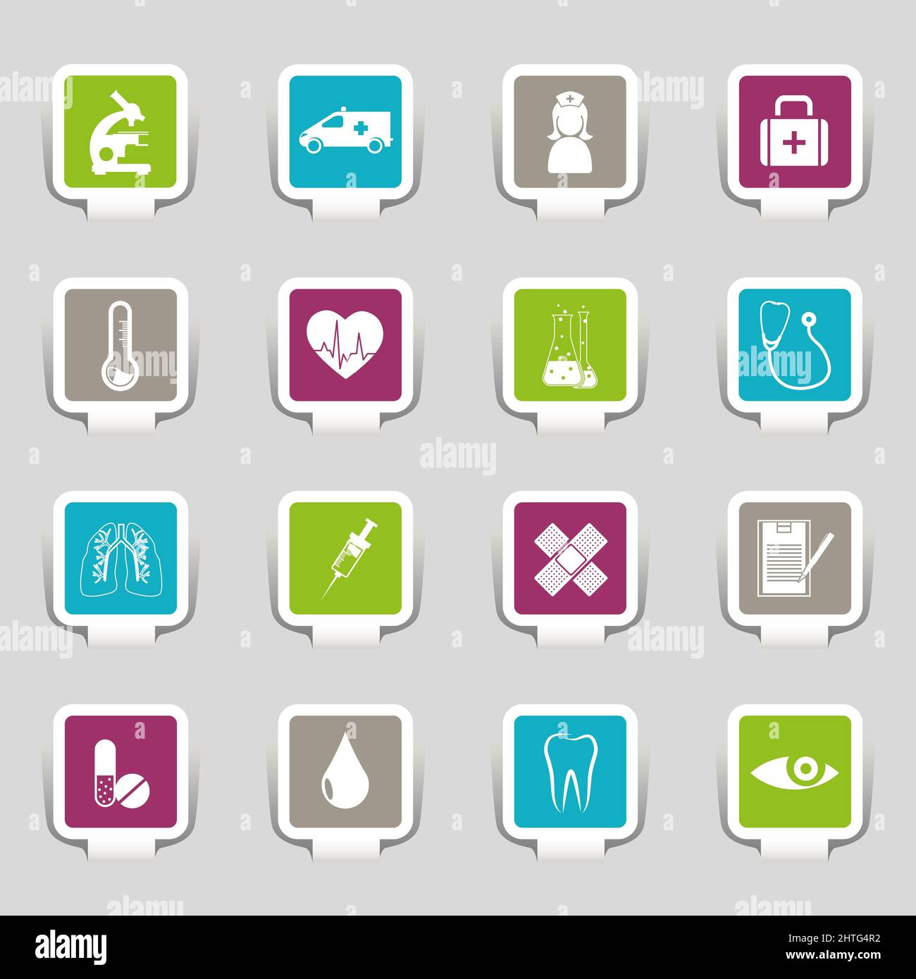 Simple illustration of various digital icons on a plane background ...