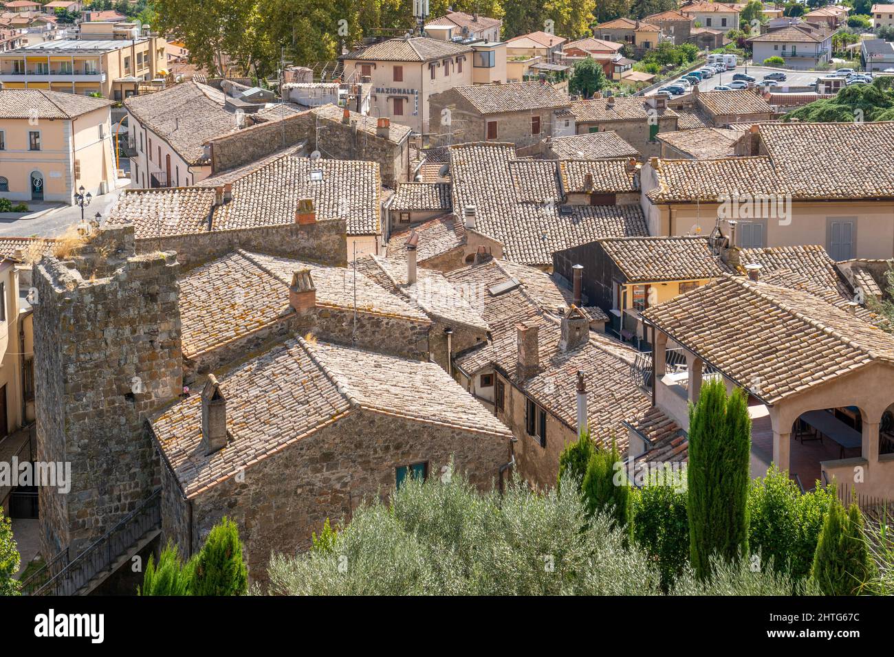 Houses with tiled roofs of Onano on a sunny day Stock Photo - Alamy