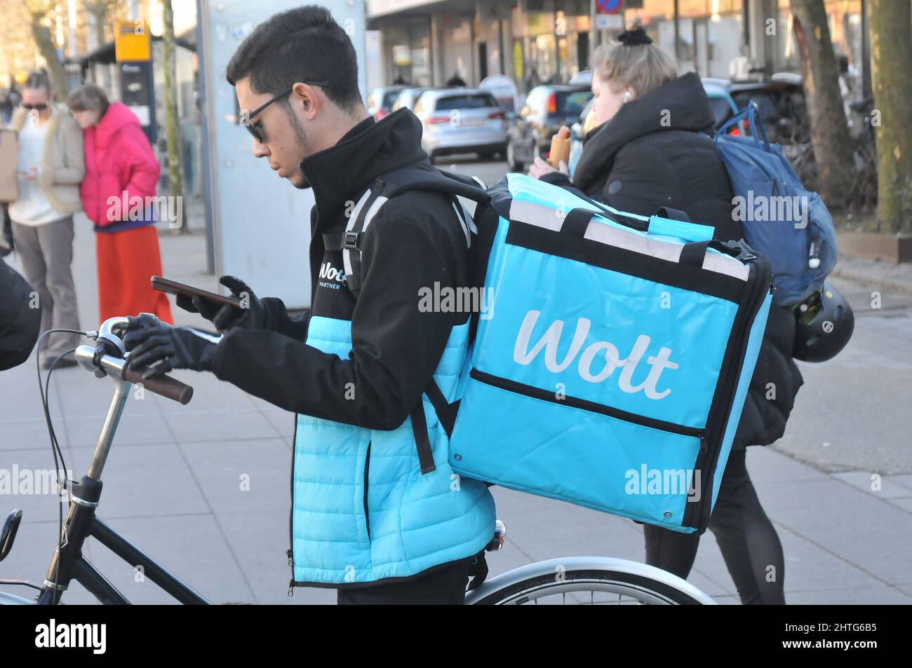Copenhagen/Denmark./28. February 2022/. Wolt partners delivery man in ...