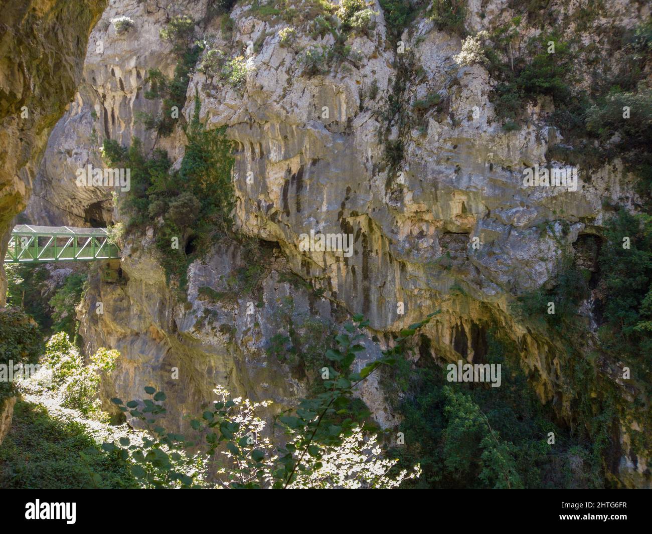 Los Rebecos (chamois) bridge at the Cares Route in the heart of Picos ...
