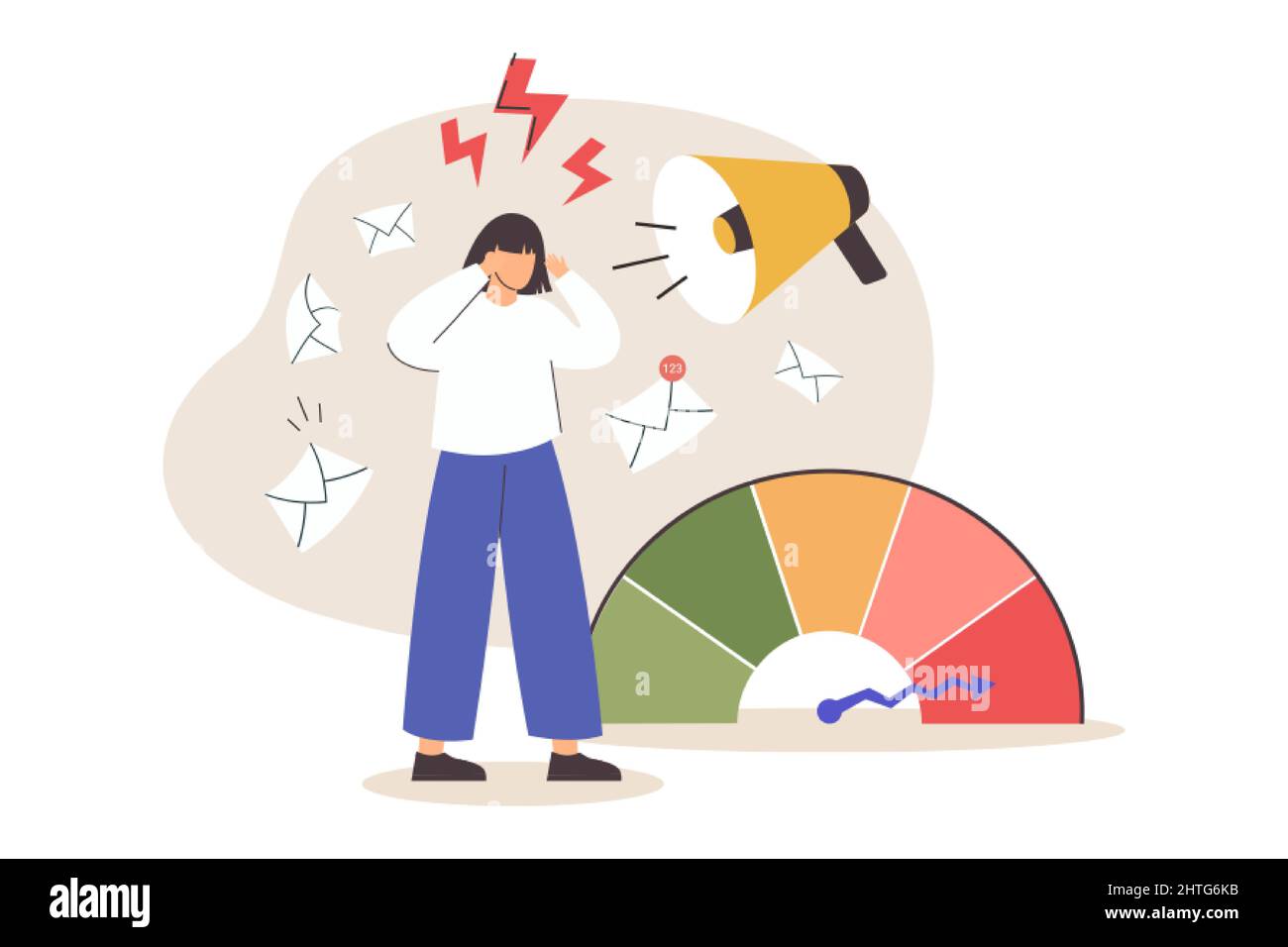 Flat tired exhausted employee with high stress levels. Woman with ...