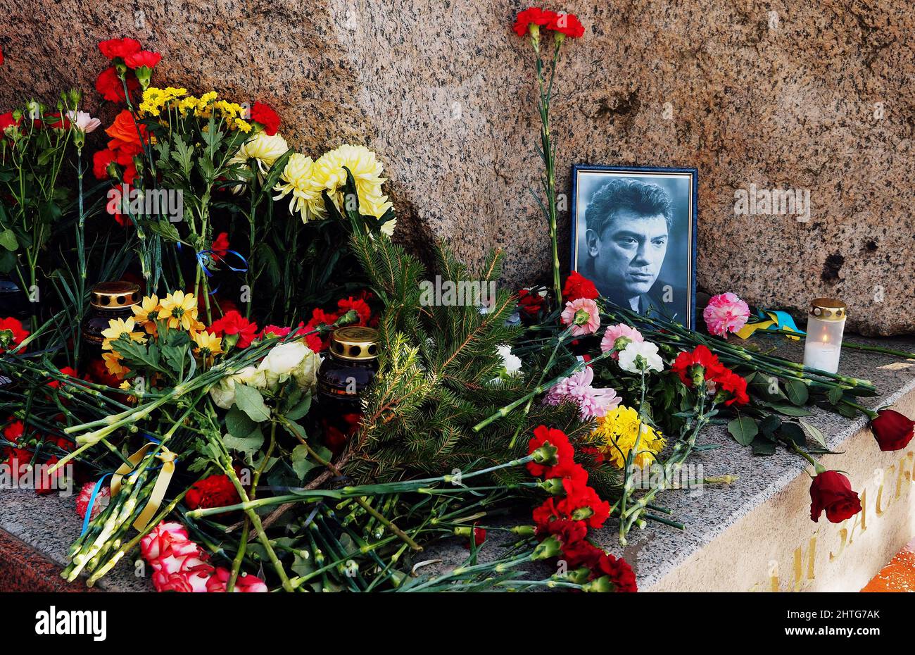 A rally in memory of politician Boris Nemtsov at the Solovetsky Stone ...