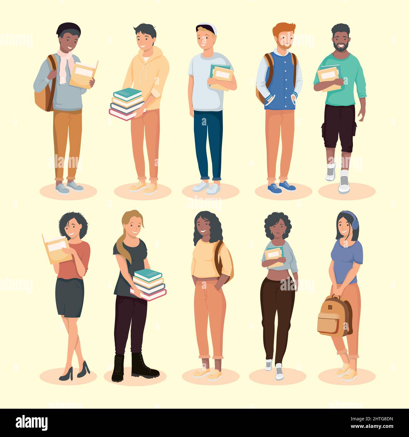 ten young students characters group Stock Vector Image & Art - Alamy