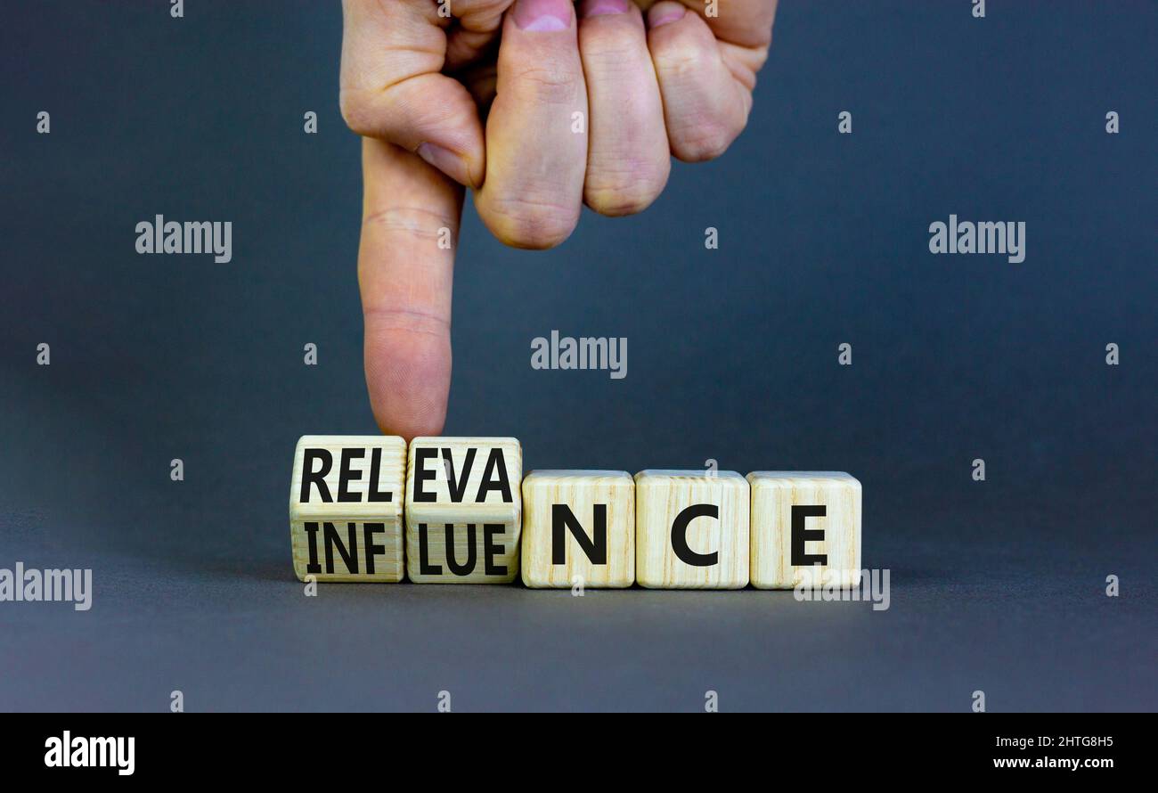 Influence or relevance symbol. Businessman turns wooden cubes and ...