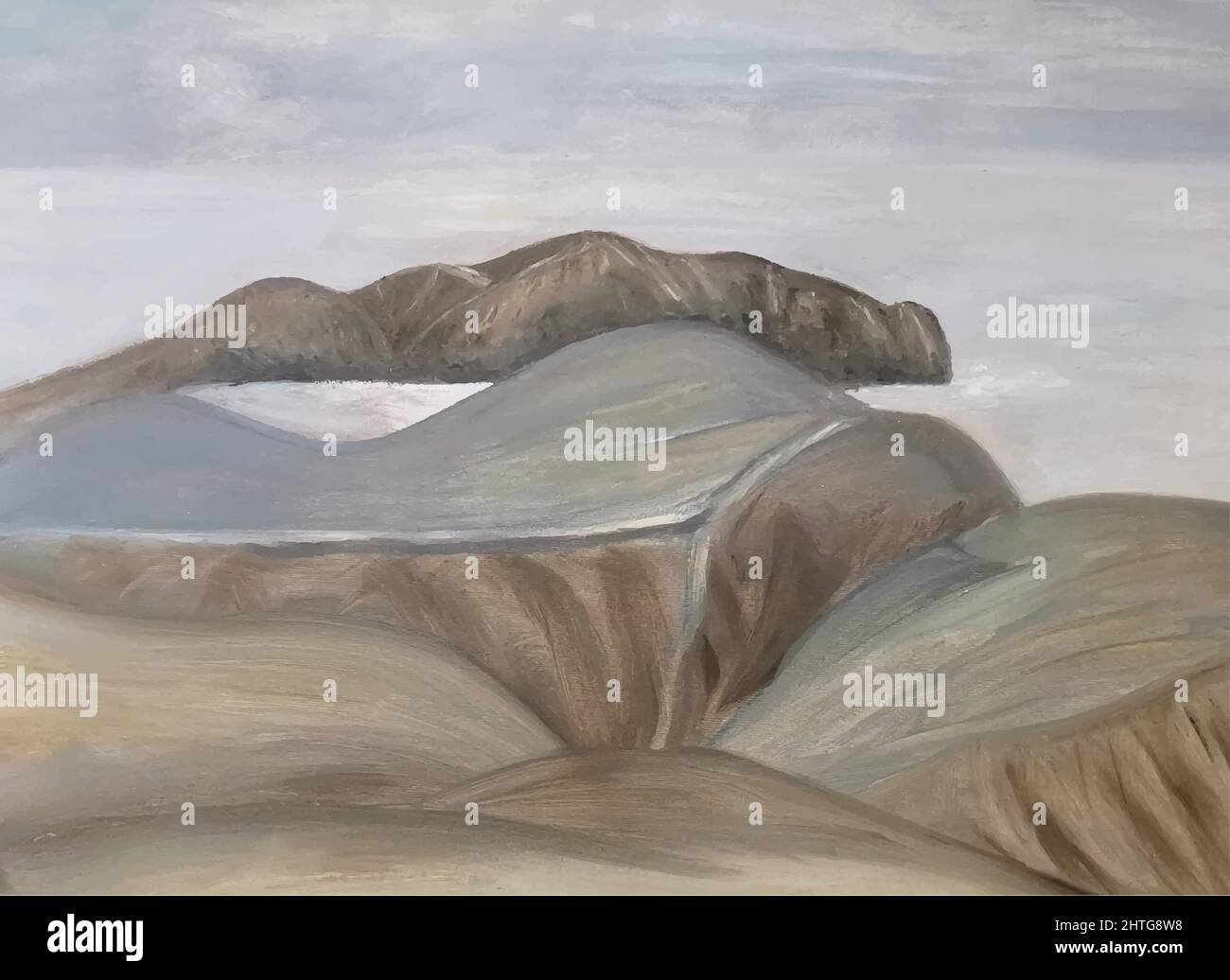 Landscape, mountains and sea, hand-drawn painting, gray nature ...