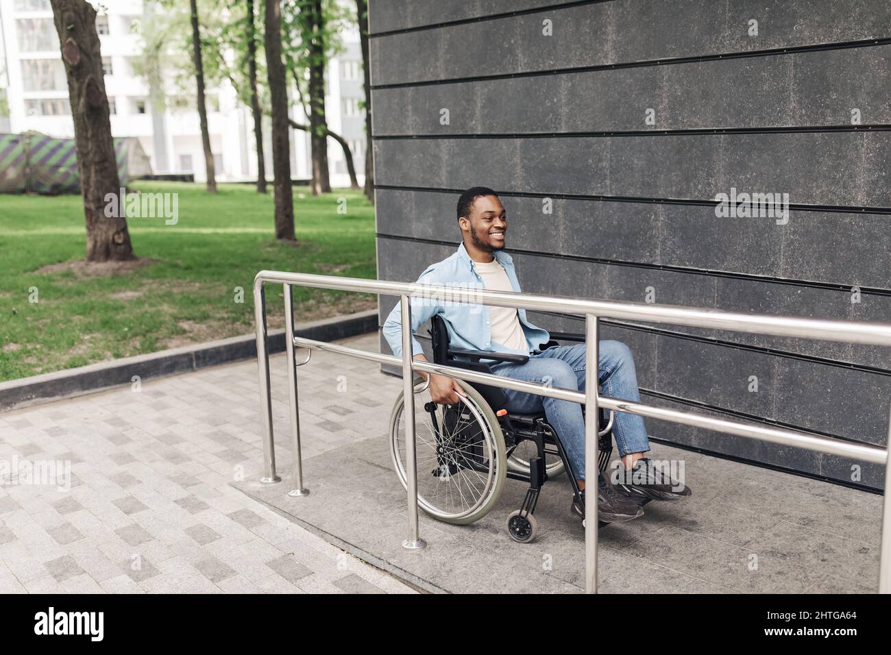 Accessible environment for people with special needs concept. Positive ...