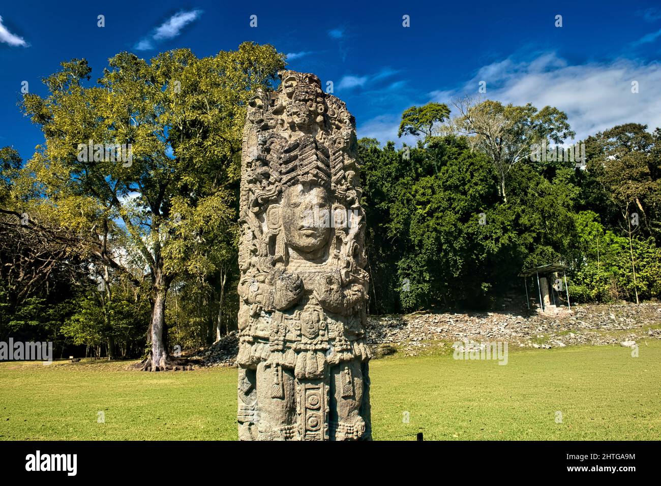 Stela A freestanding sculpture at the Copan Mayan Ruins, Copan Ruinas ...
