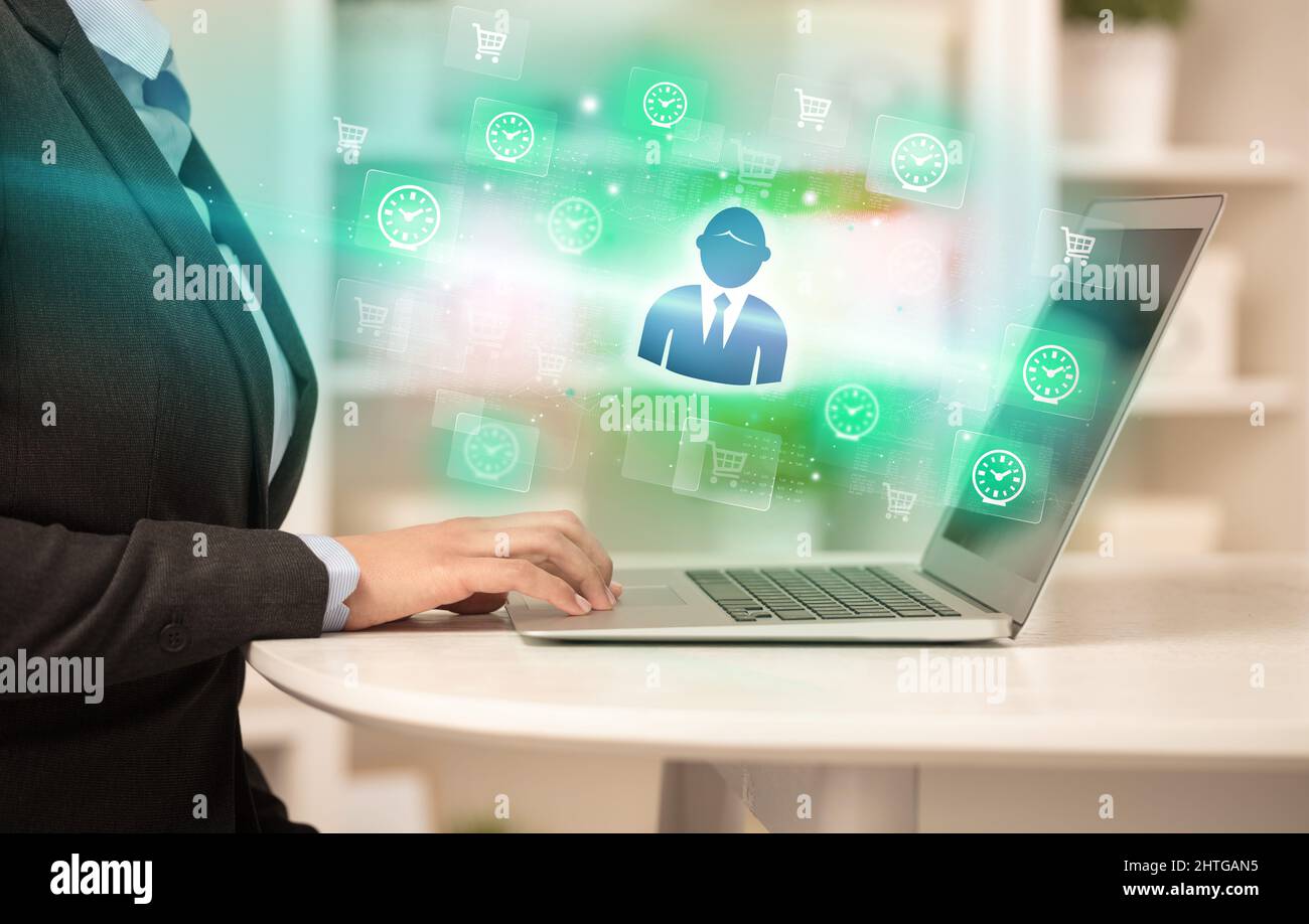 Businessman working on laptop with new business Stock Photo - Alamy