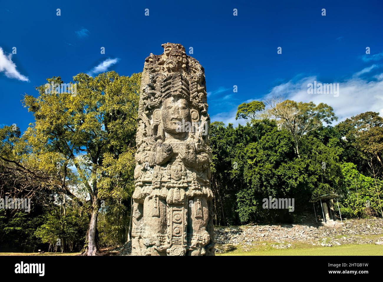 Stela A freestanding sculpture at the Copan Mayan Ruins, Copan Ruinas ...