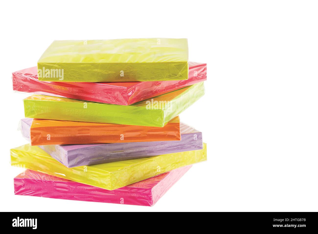 Close up view of colorful post it notices isolated on white background ...
