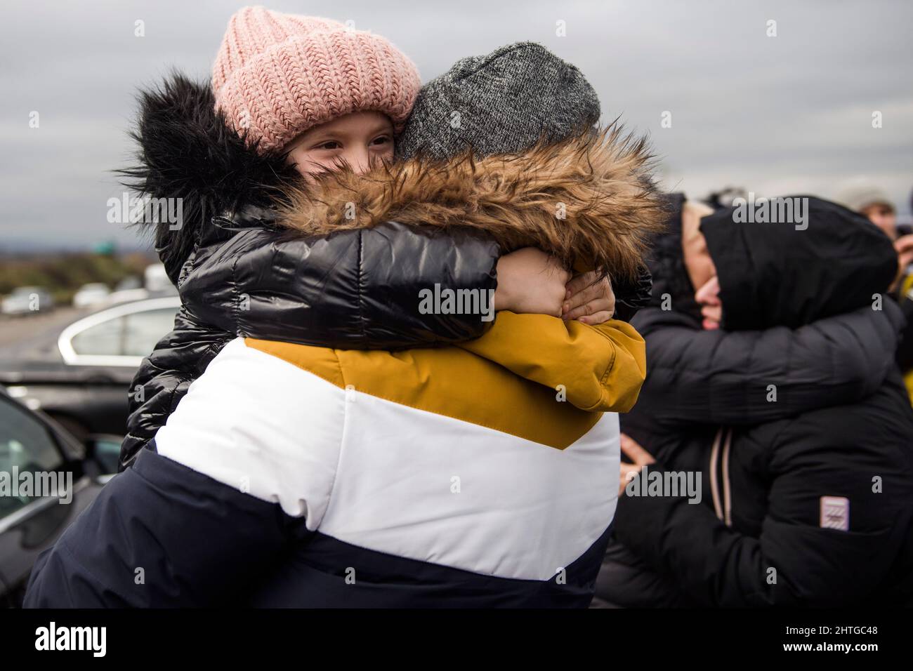 Medyka, Poland. 28th Feb, 2022. People are crying and hugging after ...