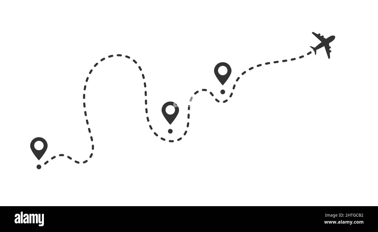 Plane routes flight air dotted line drawing vector isolated ...