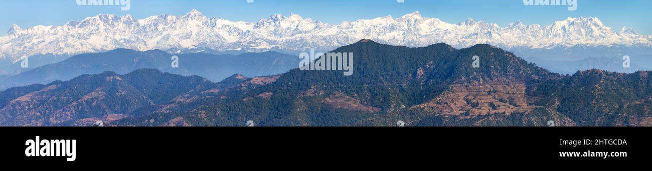 Mount Chaukhamba, Himalaya mountain, panoramic view of Indian Himalayas, great Himalayan range ...
