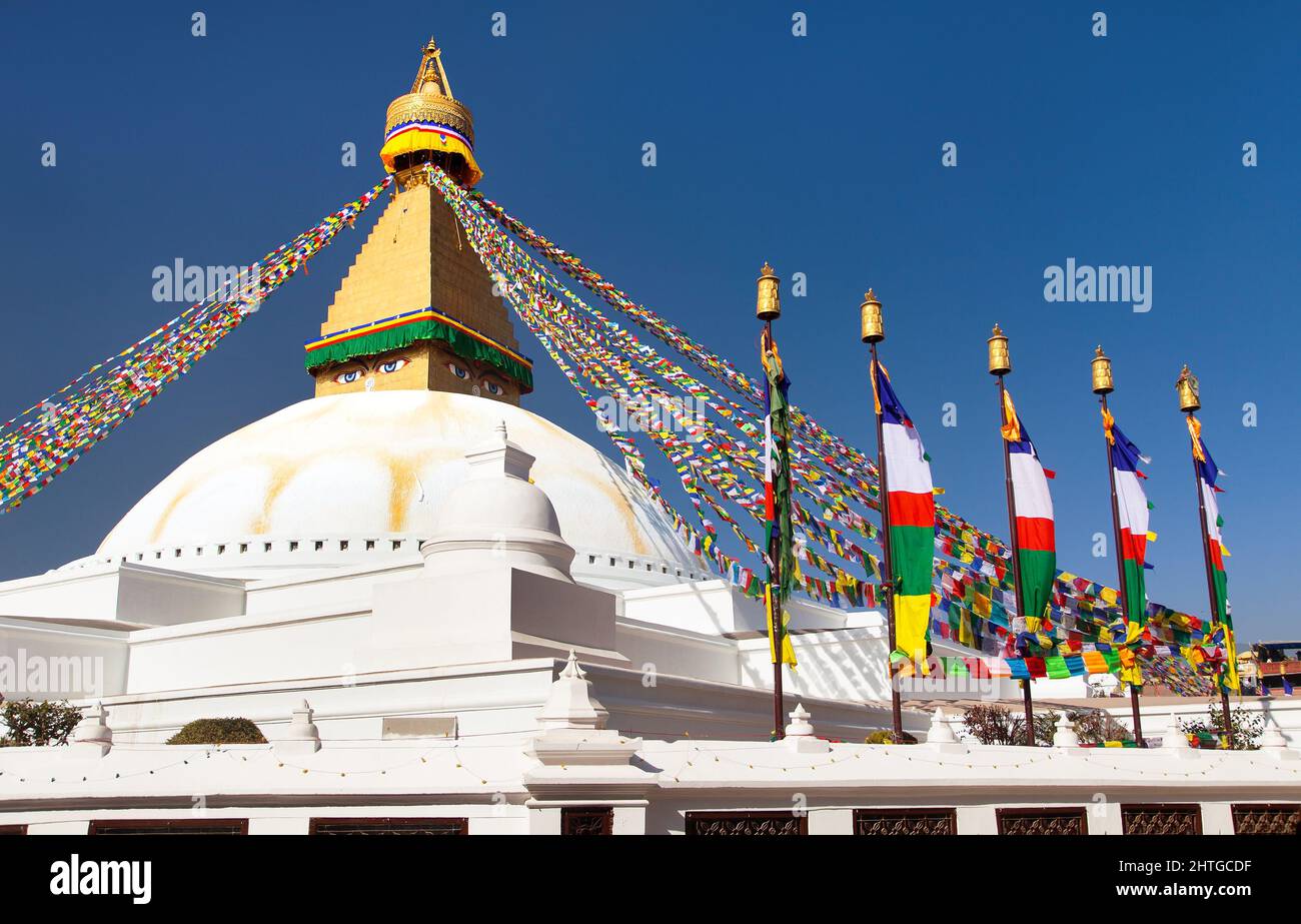 Boudha, bodhnath or Boudhanath stupa with prayer flags, the biggest ...