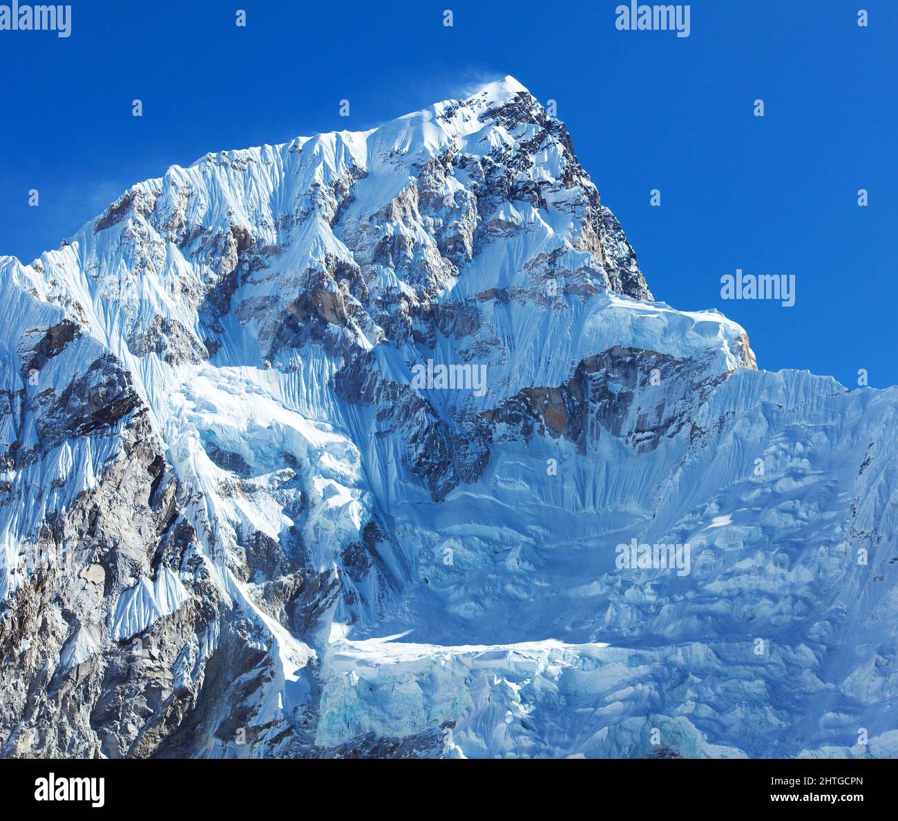 Mount Nuptse blue colored, beautiful mount seen from Mt Everest base ...