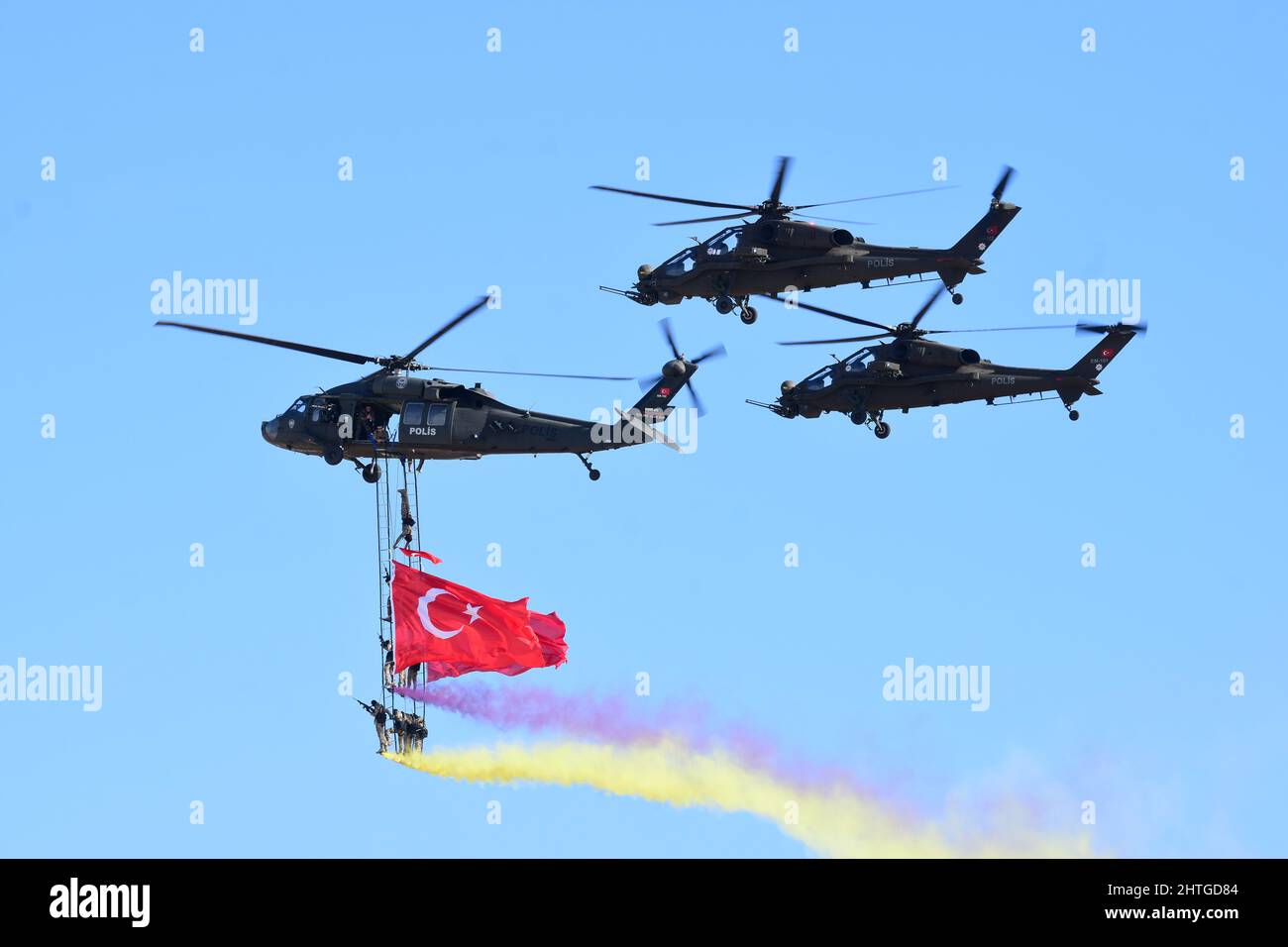 Turkish Blackhawk and attack Police helicopters at airshow Stock Photo ...