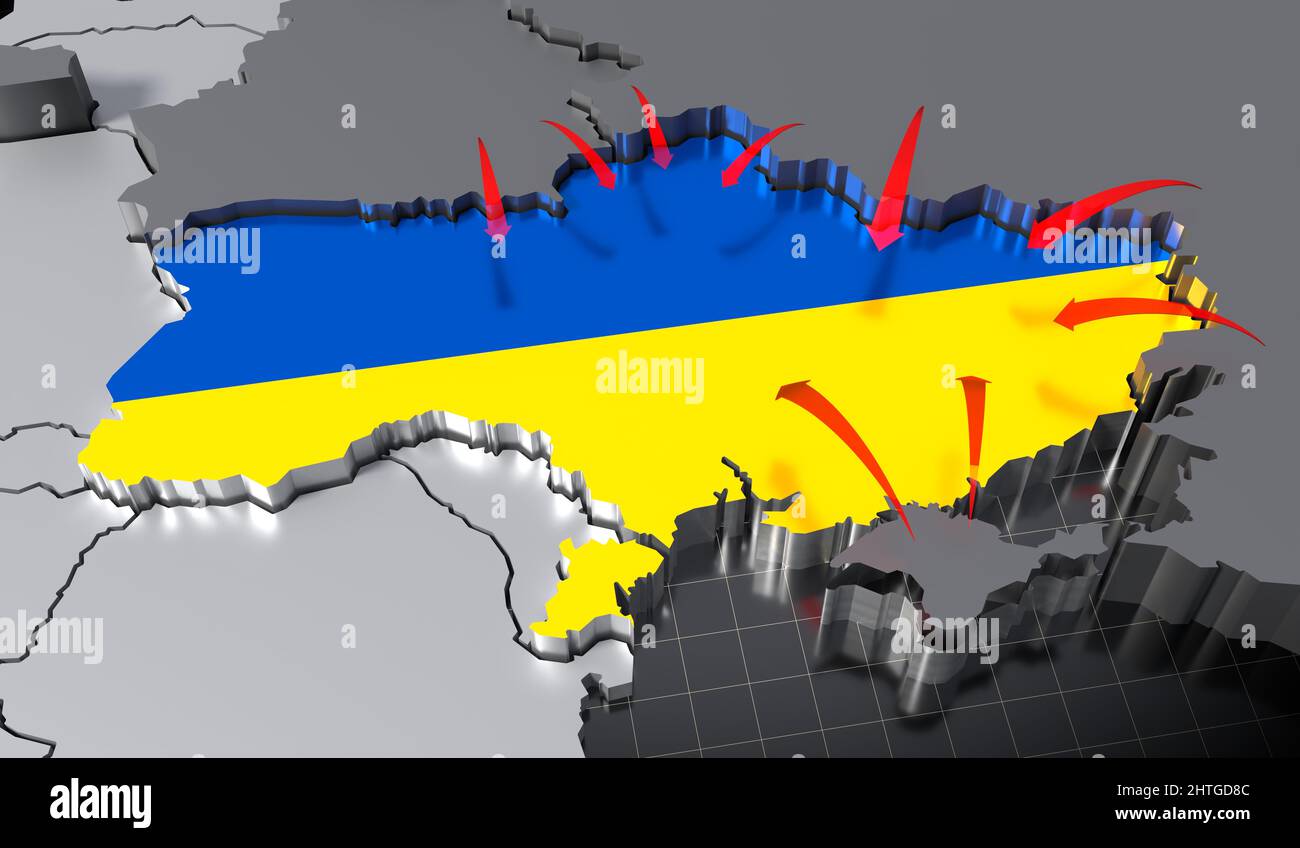 Russia, Belarus and Ukraine invasion/ war map - 3D illustration Stock ...