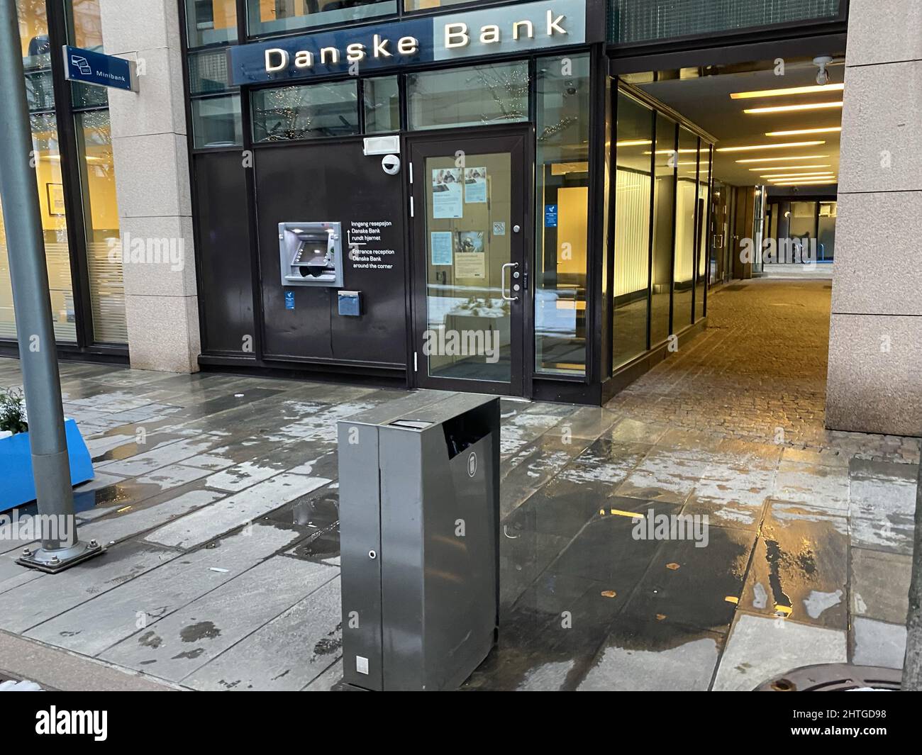 Entrance of the Danske Bank with ATM in downtown Oslo City Stock Photo ...