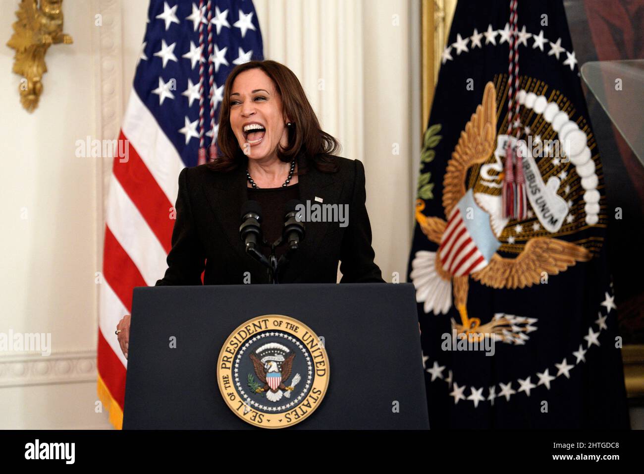 U.S. Vice President Kamala Harris delivers remarks at a celebration to ...