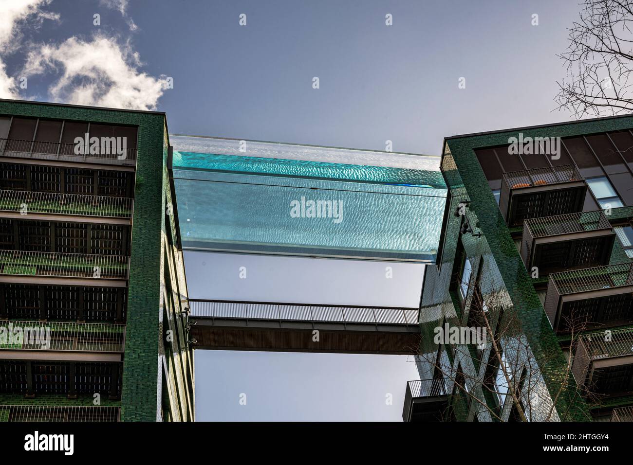 Swimming pool between two blocks of flats, London Stock Photo - Alamy