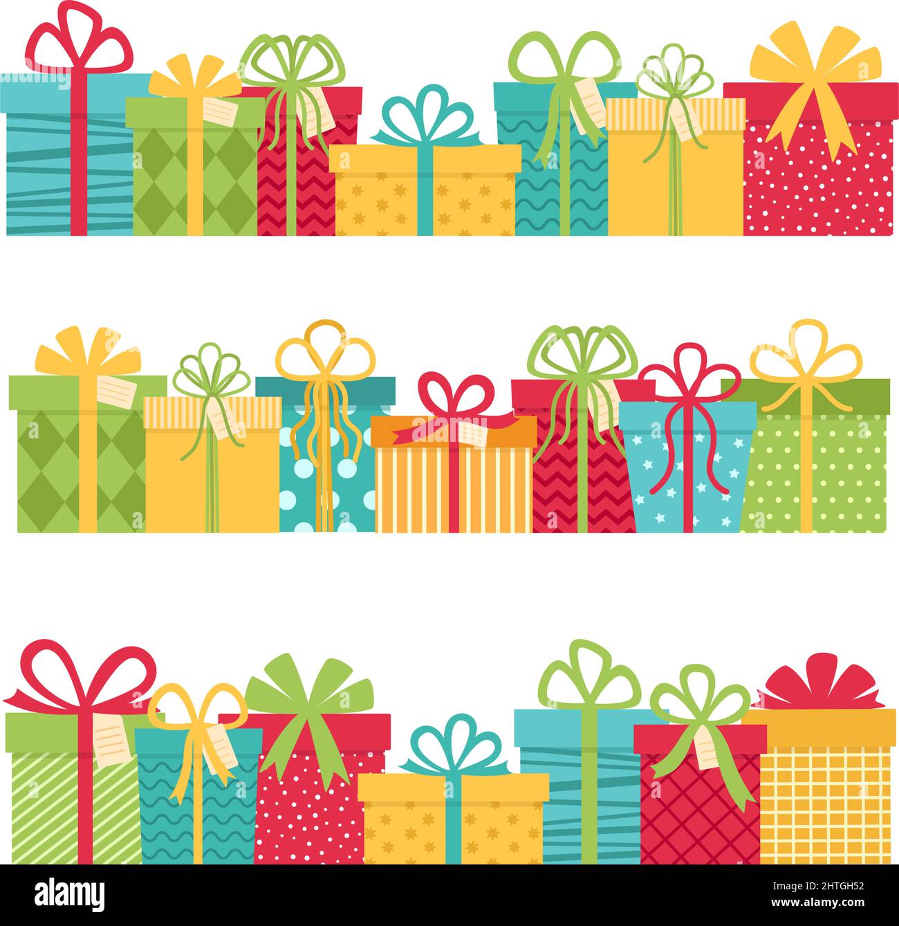 Set of rows of colorful gift boxes. Gifts for holidays. Vector ...