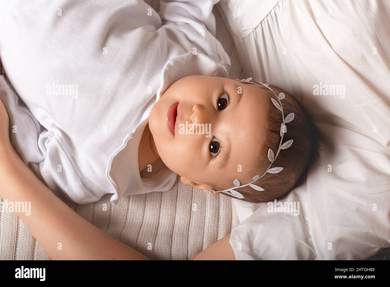 Cute Newborn Baby Girl With Brown Hair