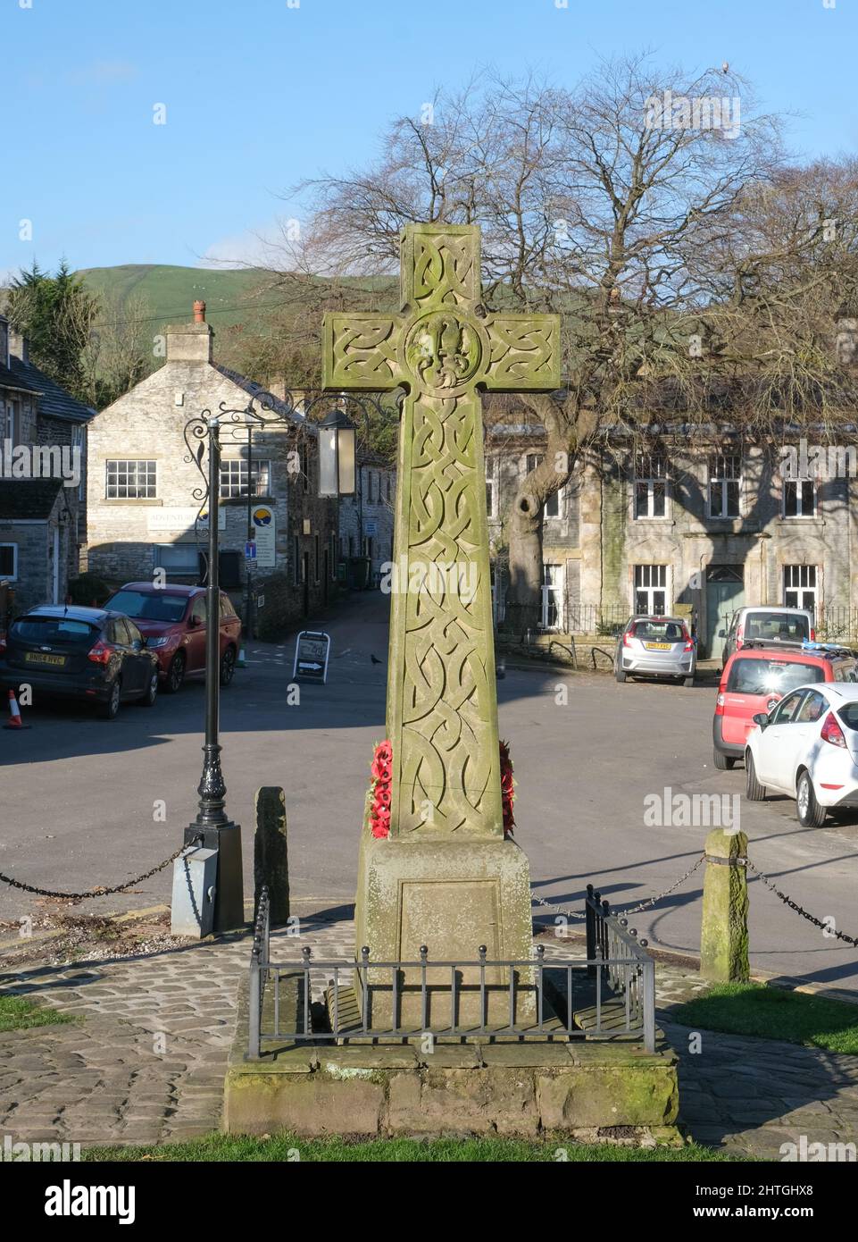 The war memorial in Castleton village square with the former Castleton ...