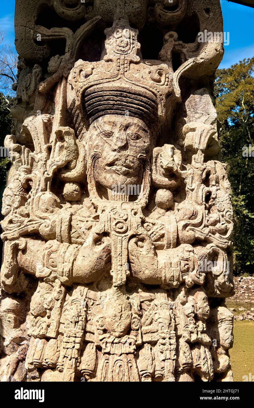 Stela B freestanding sculpture at the Copan Mayan Ruins, Copan Ruinas ...
