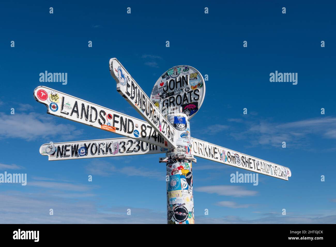 Multi-directional signpost at John O'Groats area, Caithness, Scotland ...