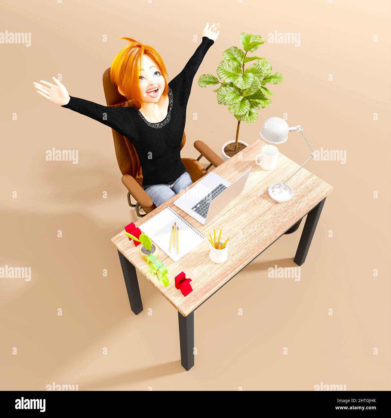 Cartoon 3D business characters working in office Stock Photo - Alamy
