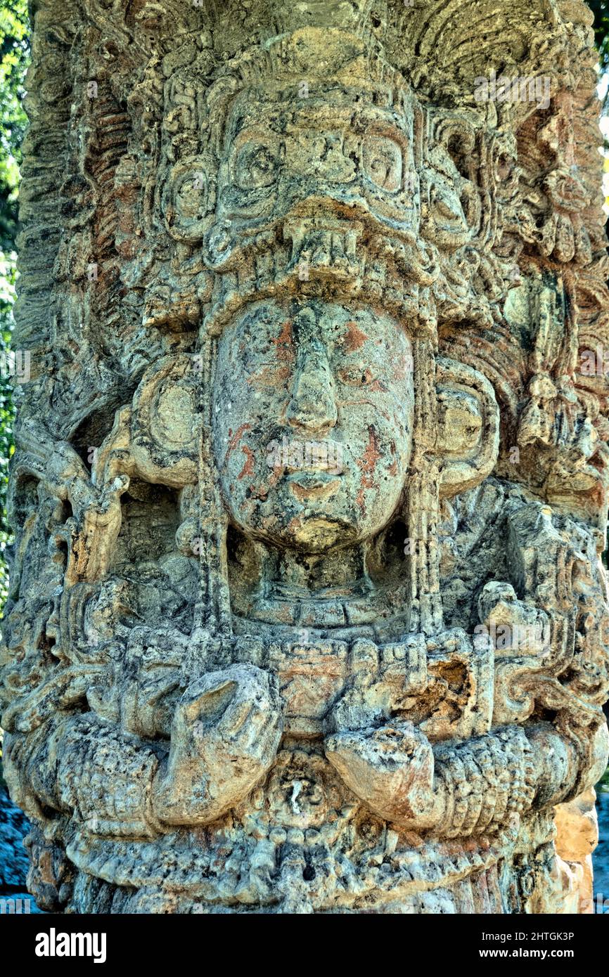 Stela freestanding sculpture at the Copan Mayan Ruins, Copan Ruinas ...