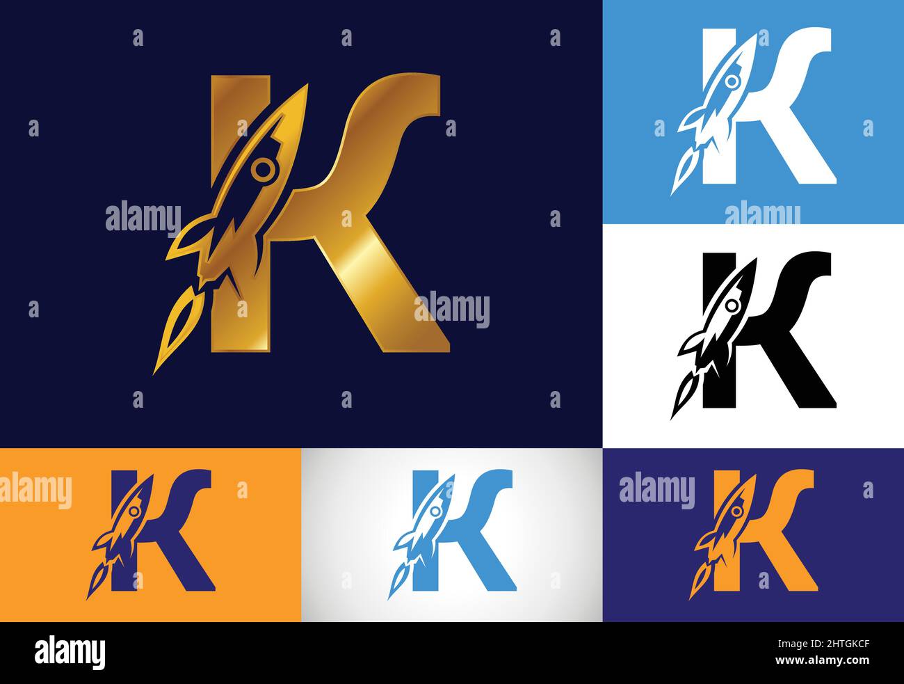 Initial K monogram letter alphabet with a Rocket logo design. Rocket ...