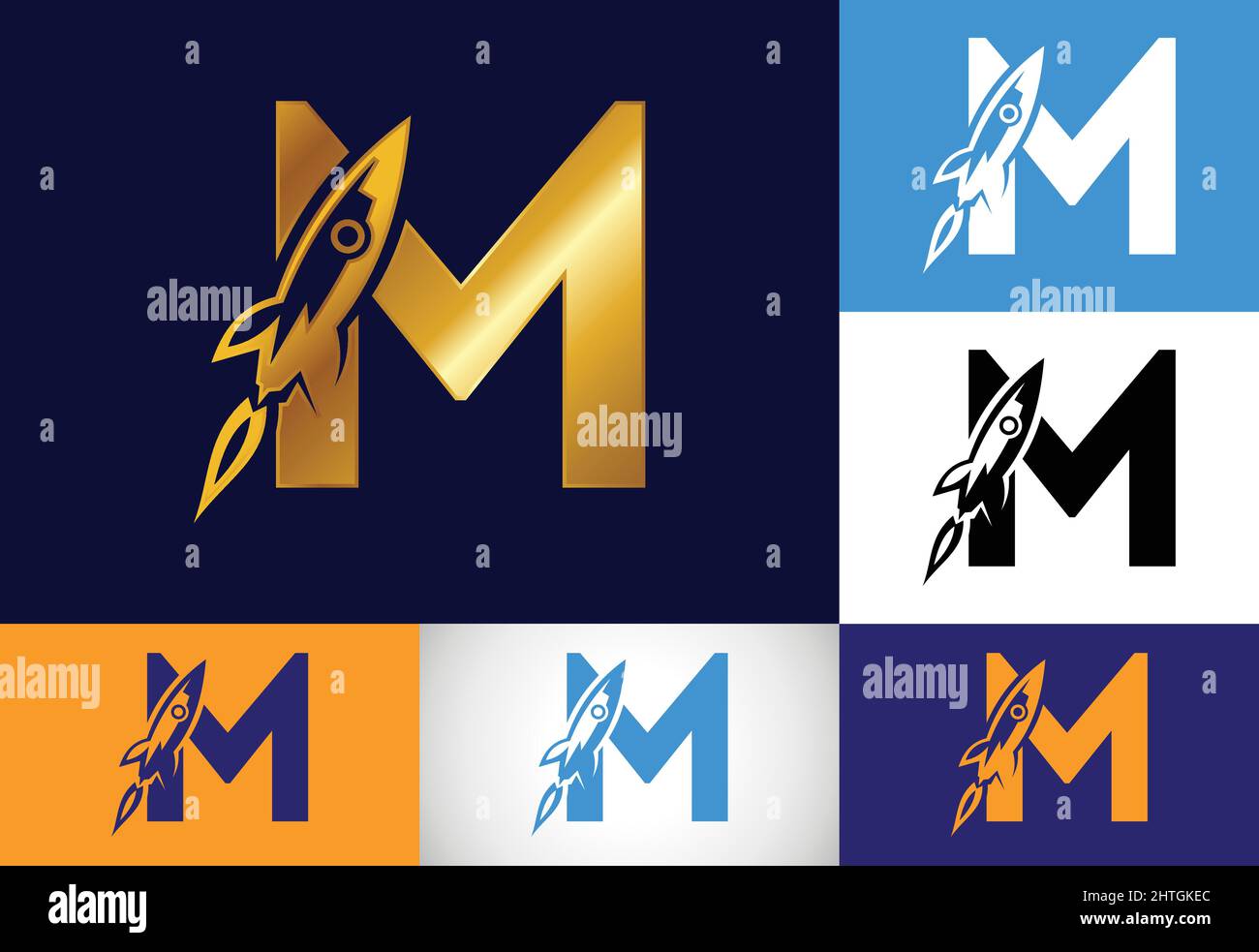 Initial M monogram letter alphabet with a Rocket logo design. Rocket ...