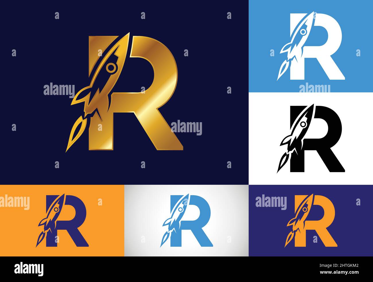 Initial R monogram letter alphabet with a Rocket logo design. Rocket ...