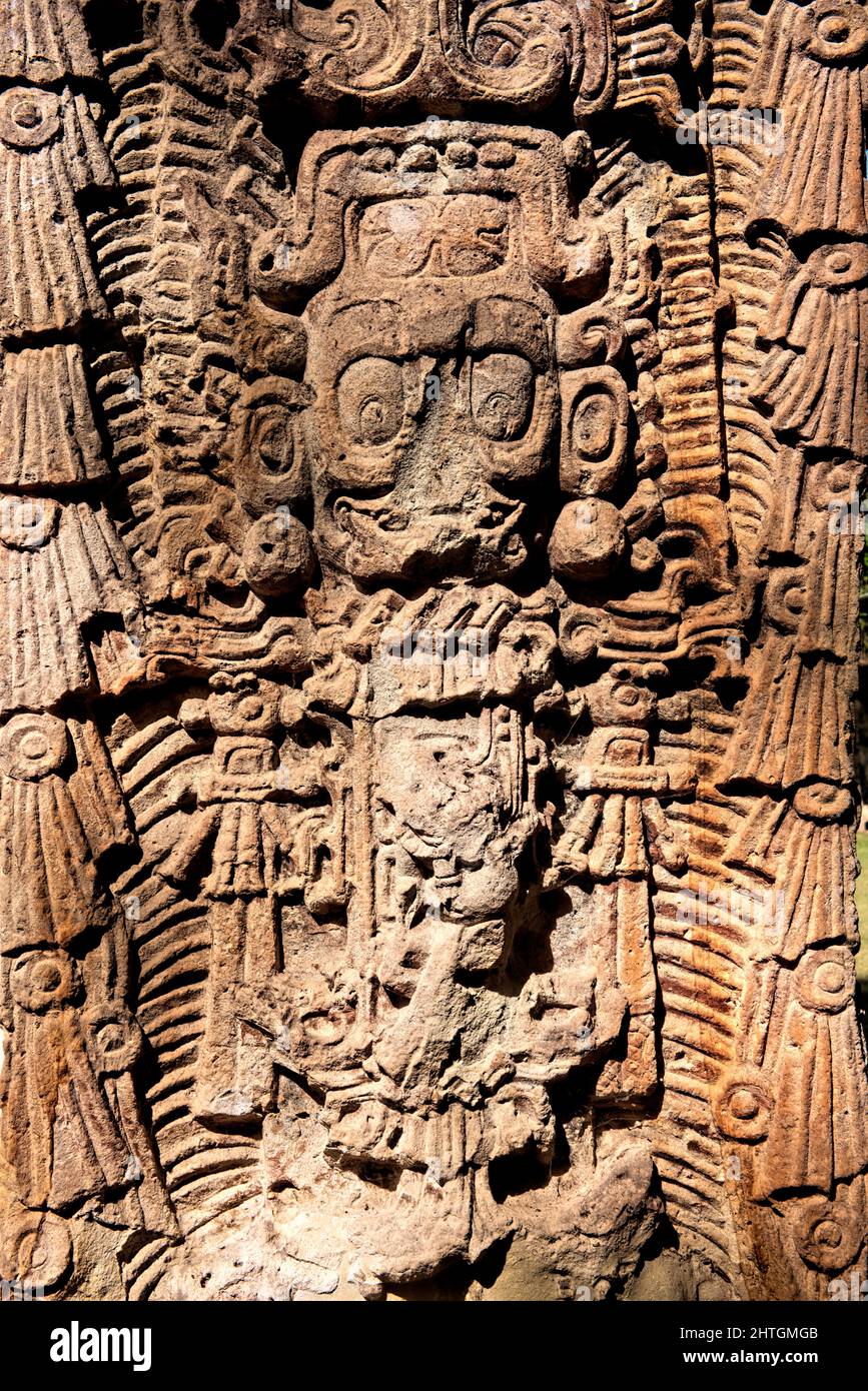 Stela freestanding sculpture at the Copan Mayan Ruins, Copan Ruinas ...