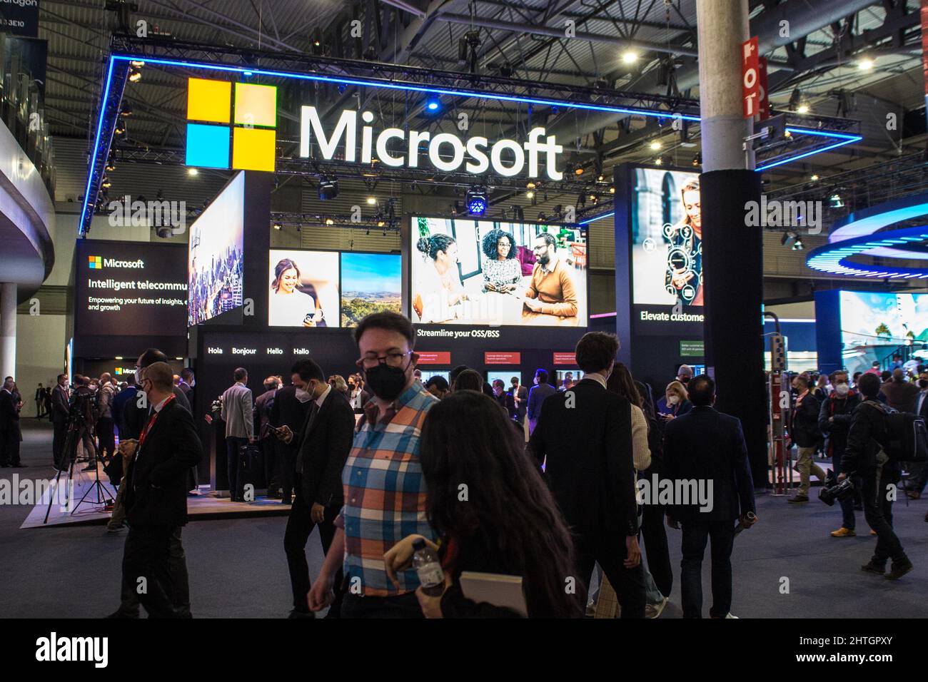 Barcelona, Catalonia. 28th Feb, 2022. The Microsoft booth is seen ...