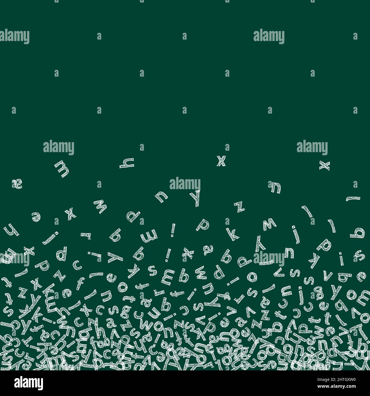 Falling letters of English language. Childish chalk flying words of ...