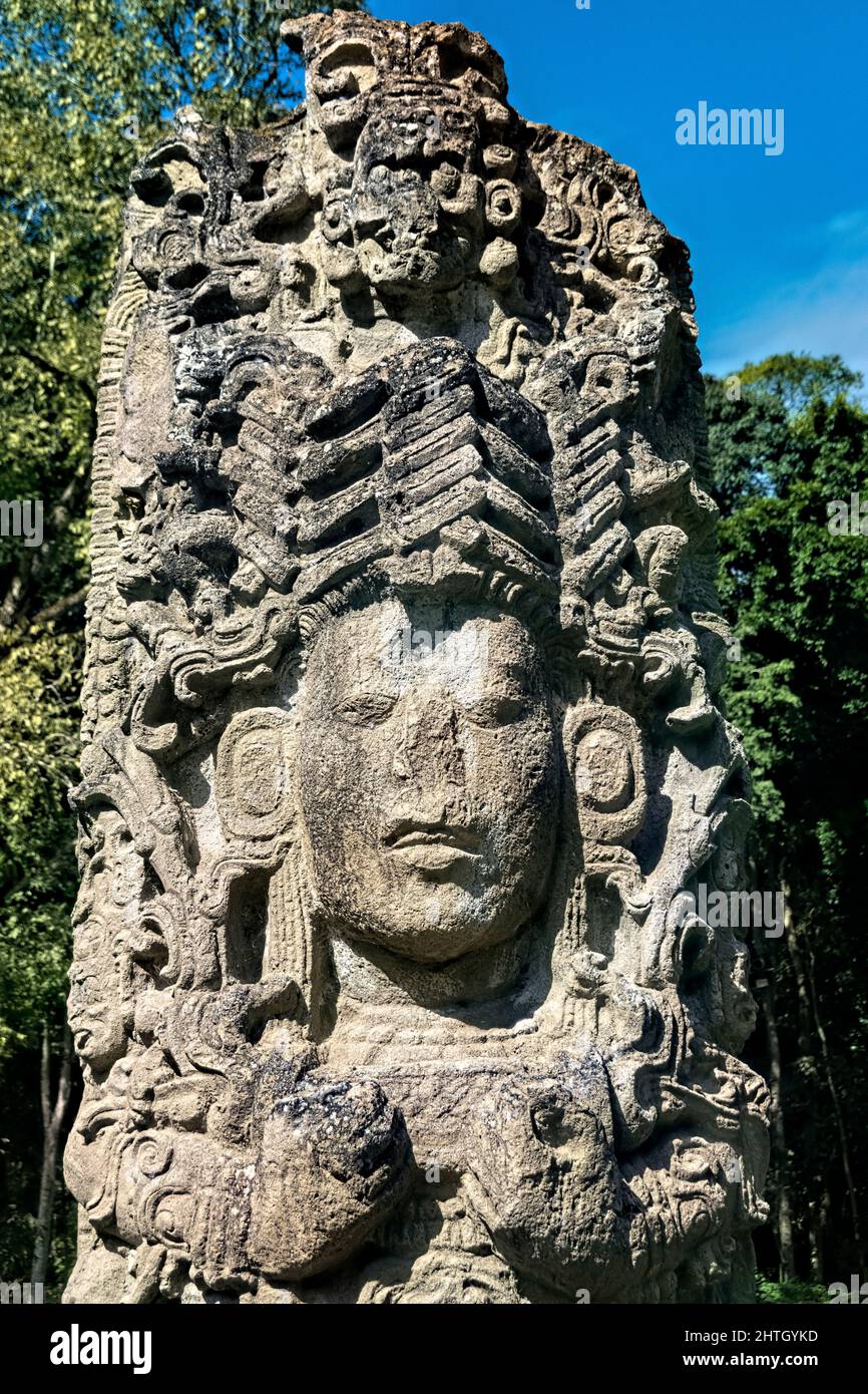 Stela A freestanding sculpture at the Copan Mayan Ruins, Copan Ruinas ...