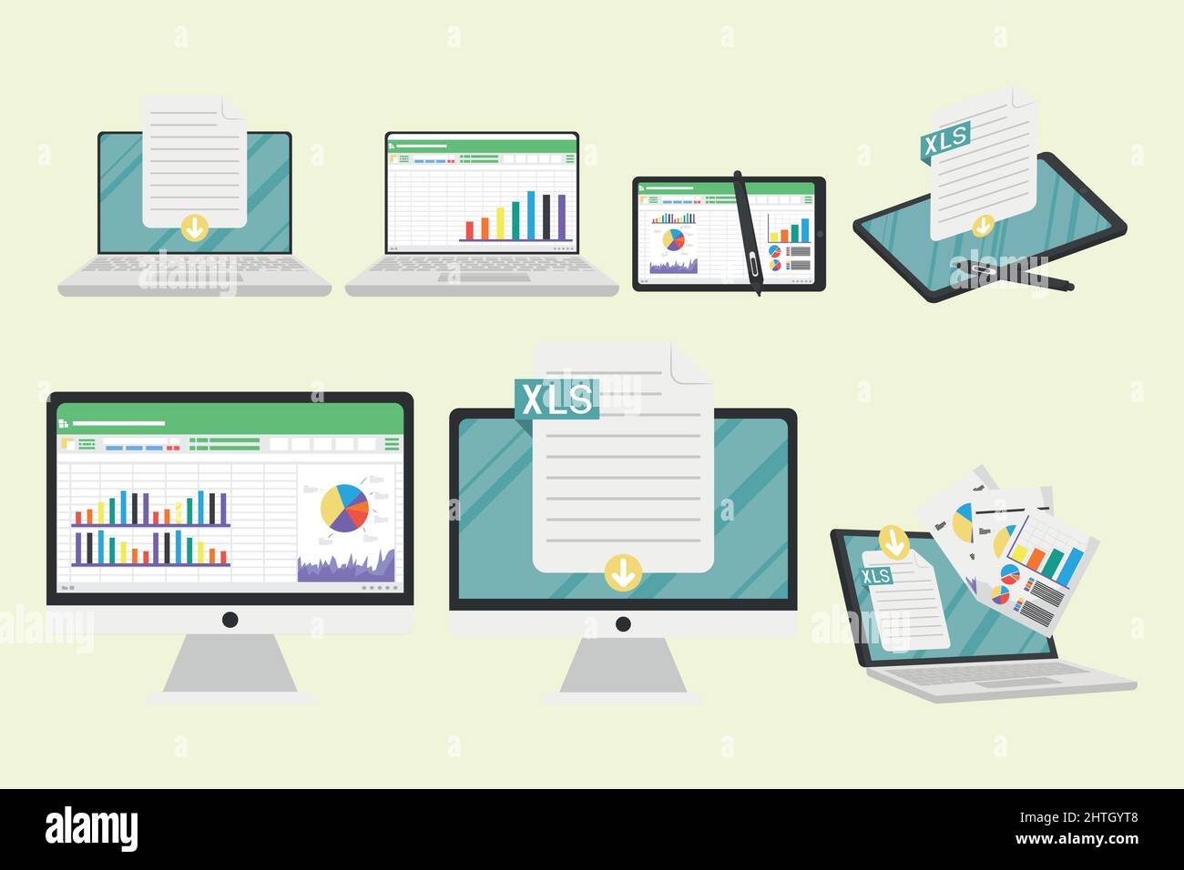 seven spreadsheet documents set icons Stock Vector Image & Art - Alamy