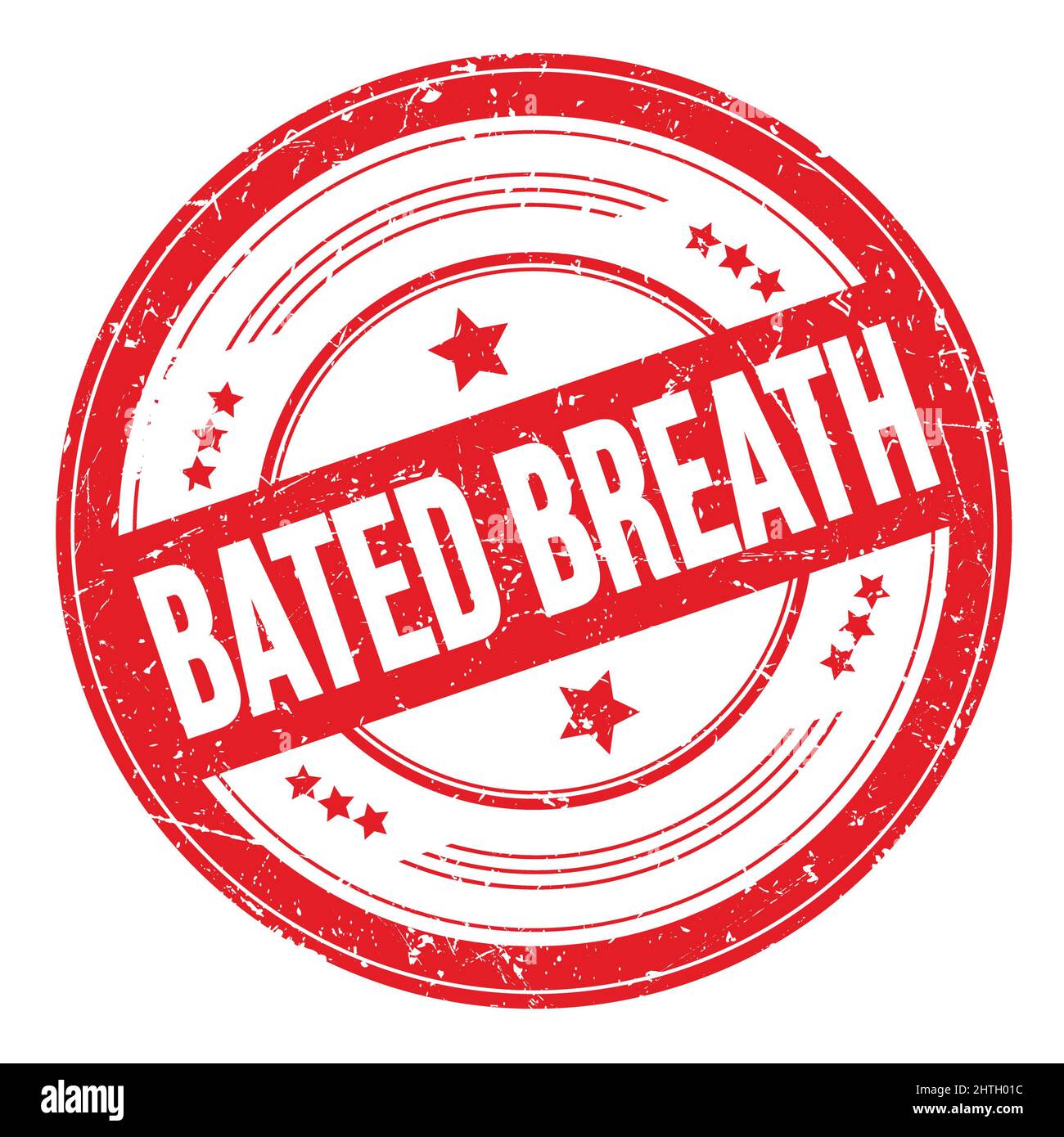 BATED BREATH text on red round grungy texture stamp Stock Photo - Alamy