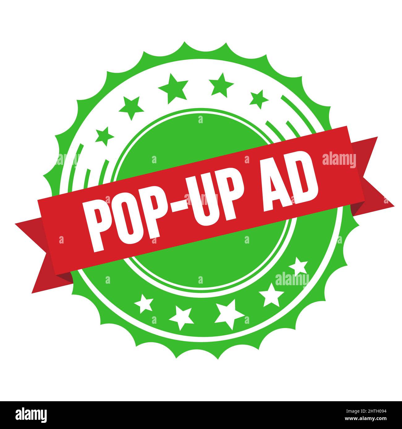 POP-UP AD text on red green ribbon badge stamp Stock Photo - Alamy