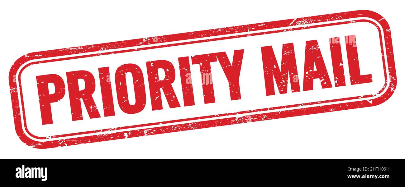 PRIORITY MAIL text on red grungy rectangle stamp Stock Photo - Alamy
